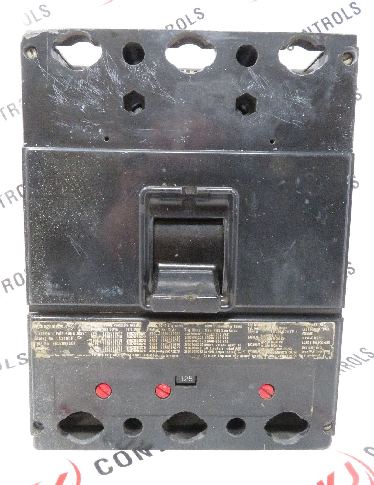 Eaton Westinghouse LA3400F 2602D99G02 3P 400A MCCB 125A Trip Circuit B