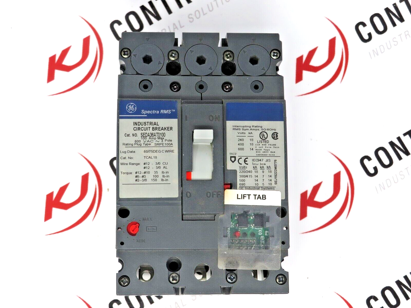 G.E. Spectra RMS SEDA36AT0100 100 A Circuit Breaker 3-Pole 600 VAC 18